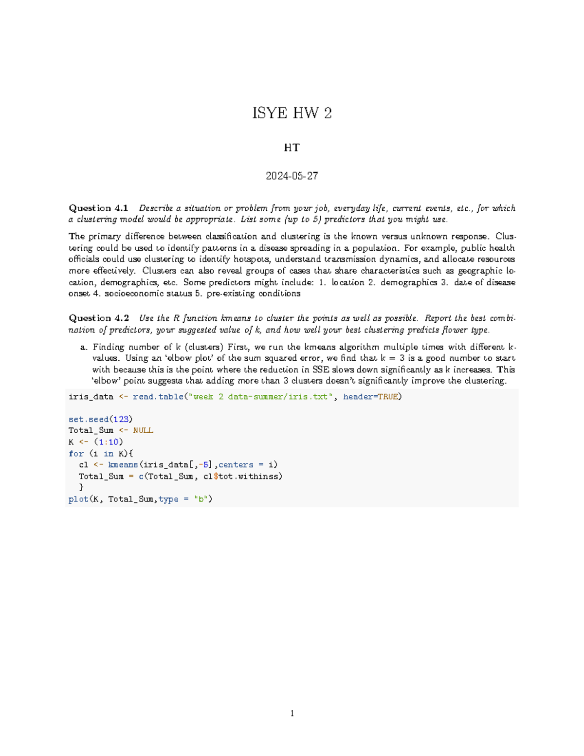 ISYE 6501 Homework 2 -Summer 2024 - ISYE HW 2 HT 2024-05- Question 4 ...