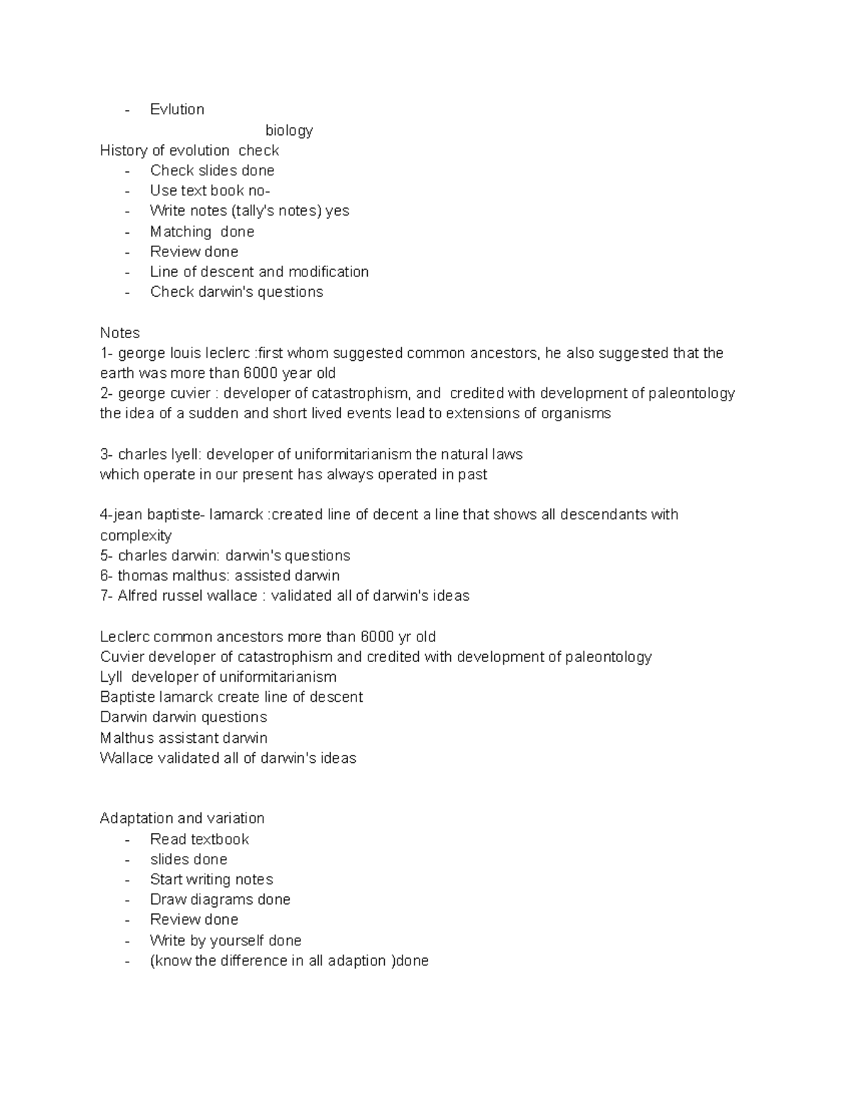 Study plan - Evlution biology History of evolution check Check slides ...