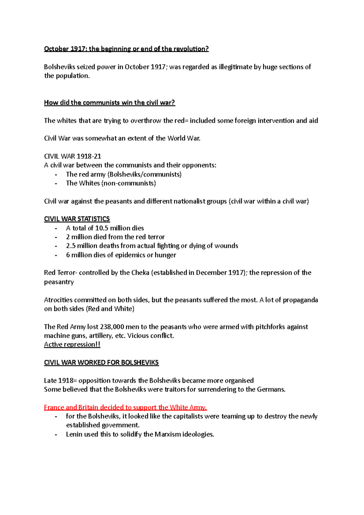 Russian revolution notes - October 1917: the beginning or end of the ...