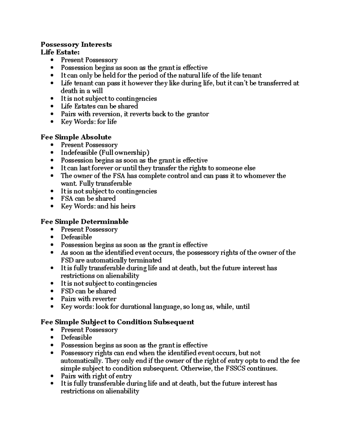 Interest types - Possessory Interests Life Estate: Present Possessory ...