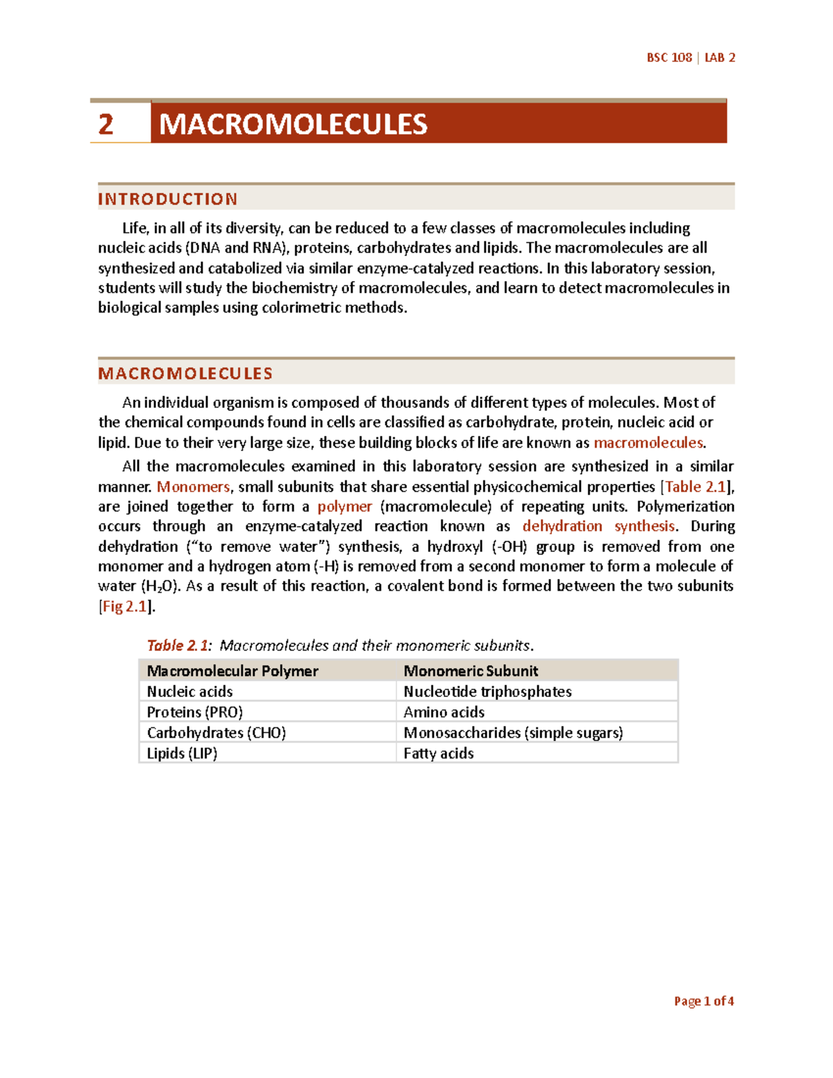 L02 fl - N/A - 2 MACROMOLECULES INTRODUCTION Life, in all of its ...