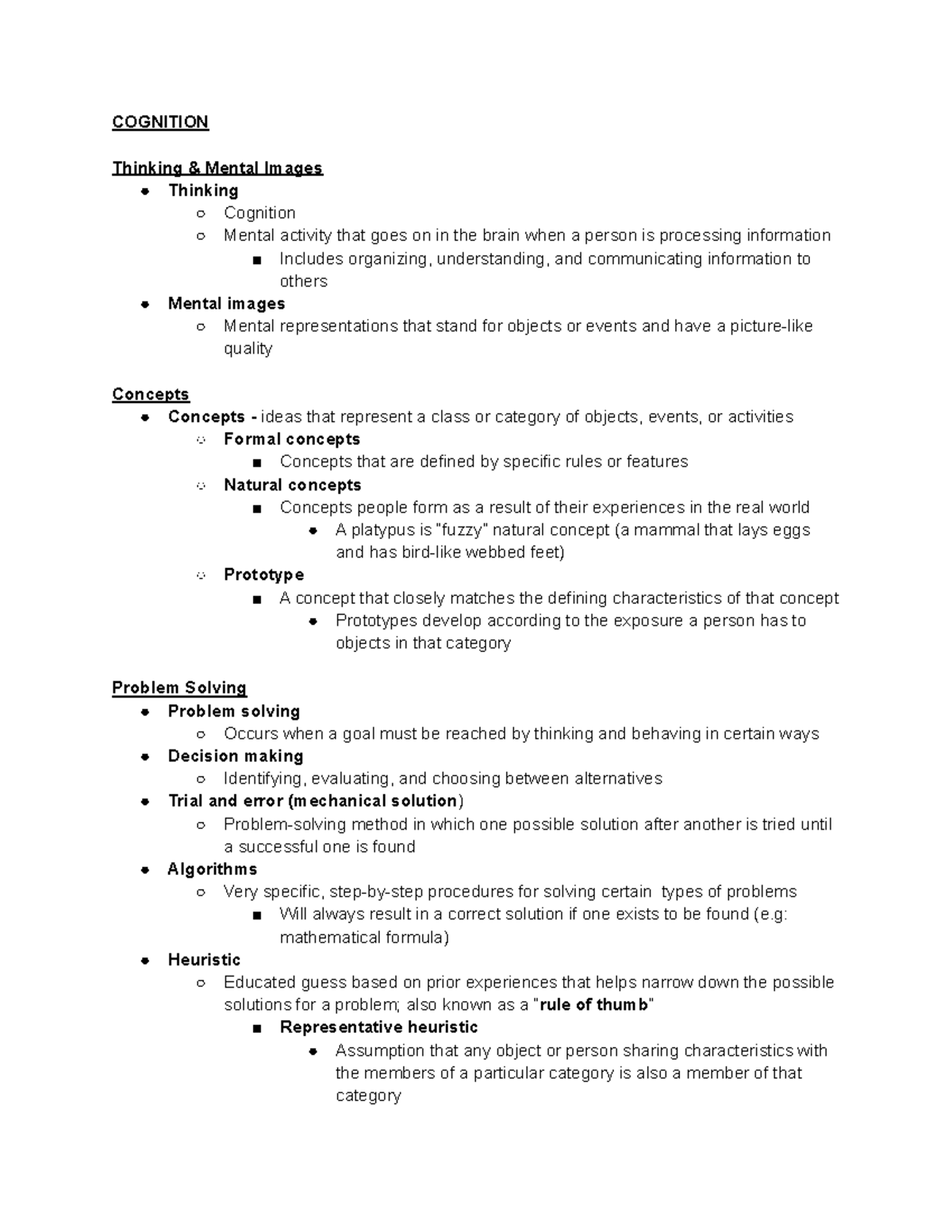 Gen Psych - Cognition - COGNITION Thinking & Mental Images Thinking ...