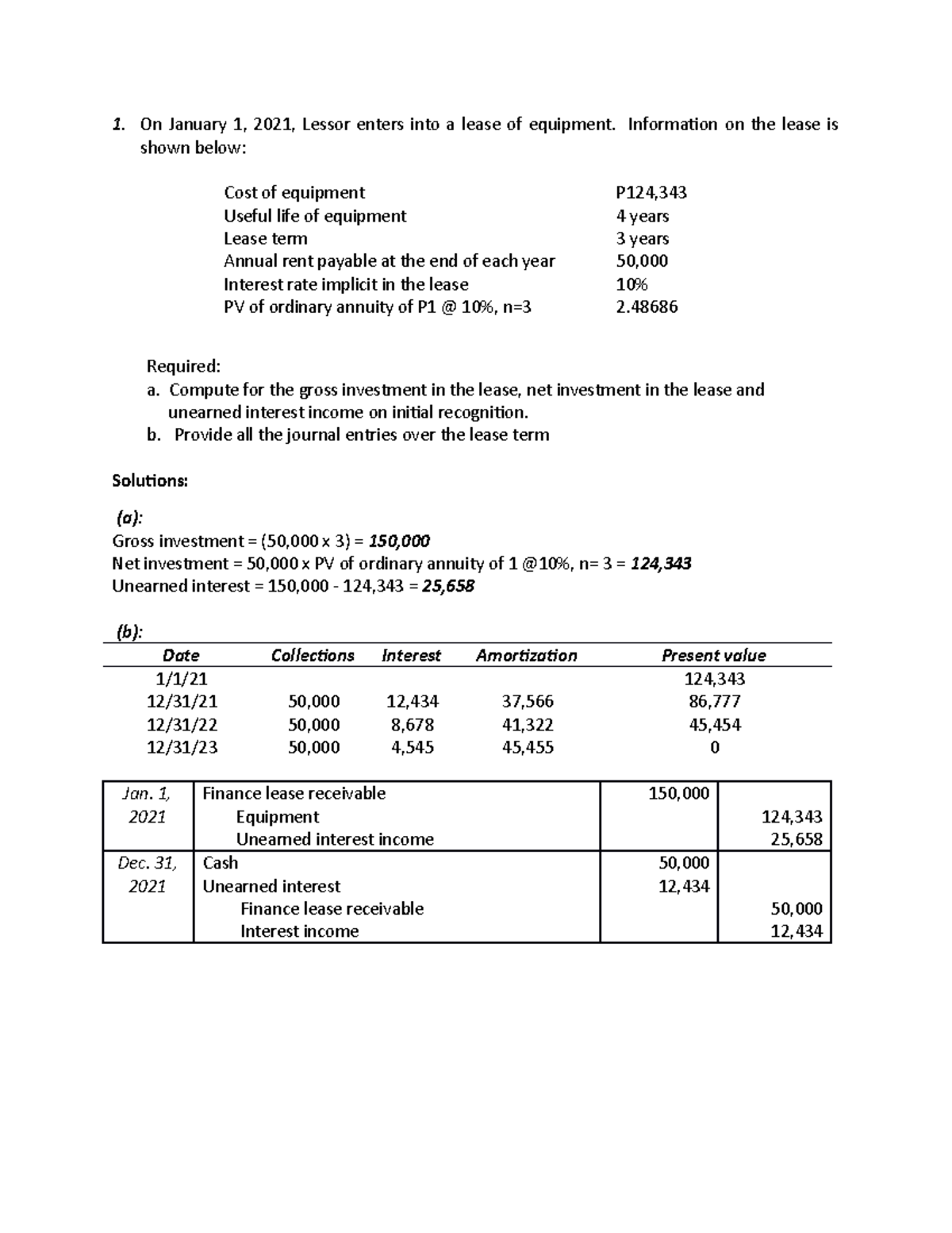 Leases with answer key - Bachelor of Science in Business Accountancy ...