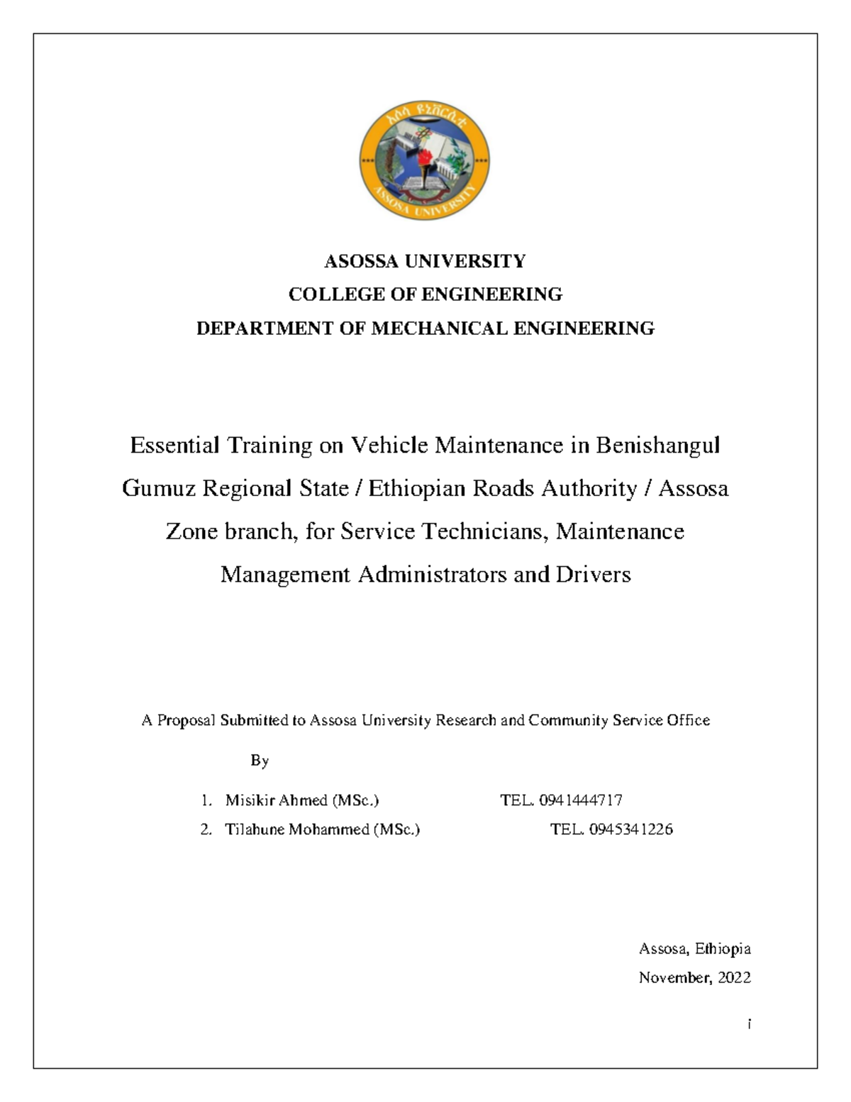 ERA - gfrgsdsg quire - i ASOSSA UNIVERSITY COLLEGE OF ENGINEERING ...