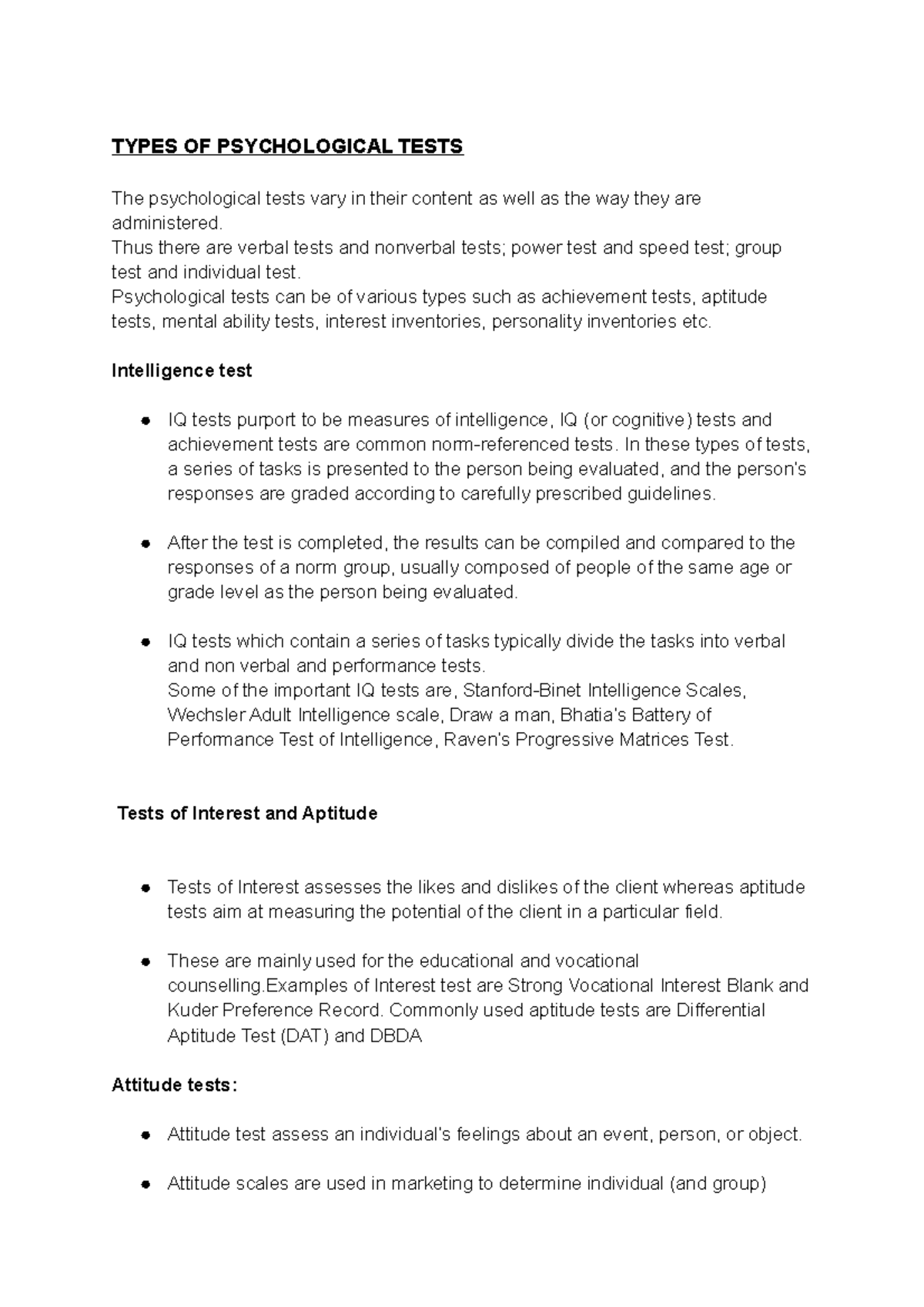 Types OF Psychological Tests TYPES OF PSYCHOLOGICAL TESTS The types-of-psychological-tests-types-of-psychological-tests-the