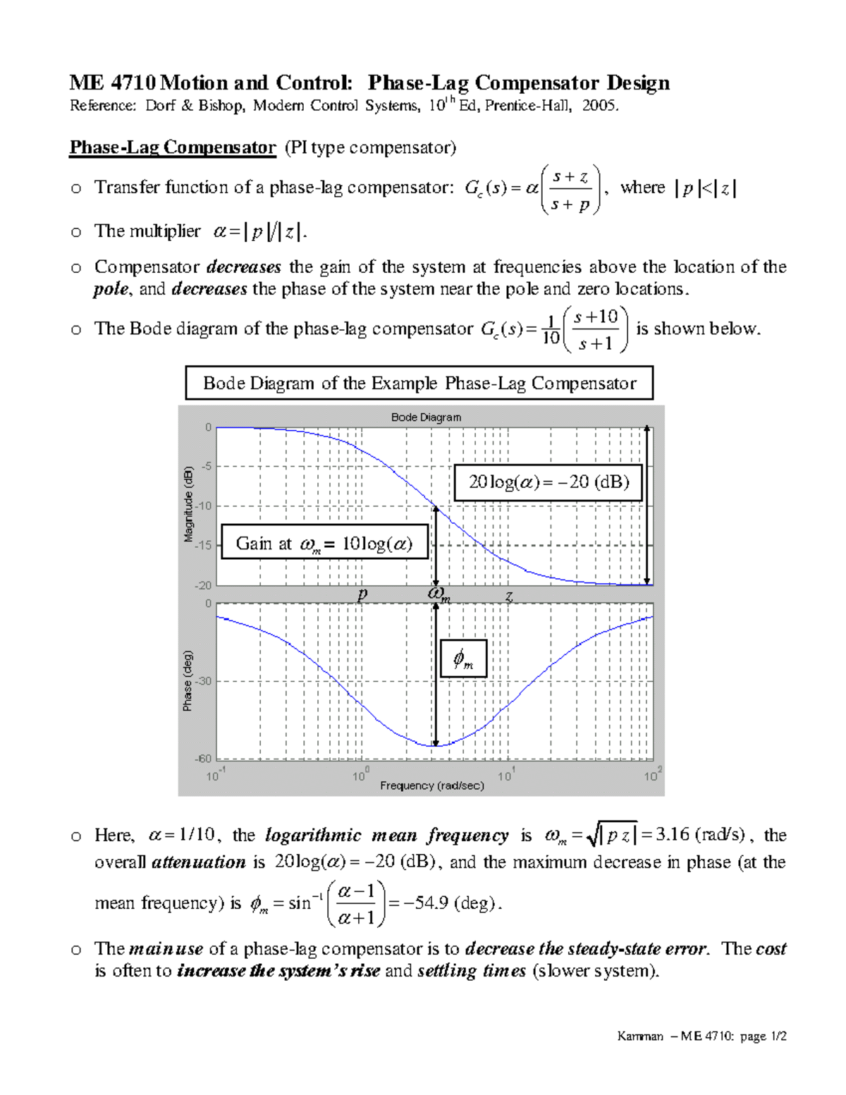ME471Phase Lag Design - Kamman – ME 4710: page 1/ ME 4710 Motion and ...
