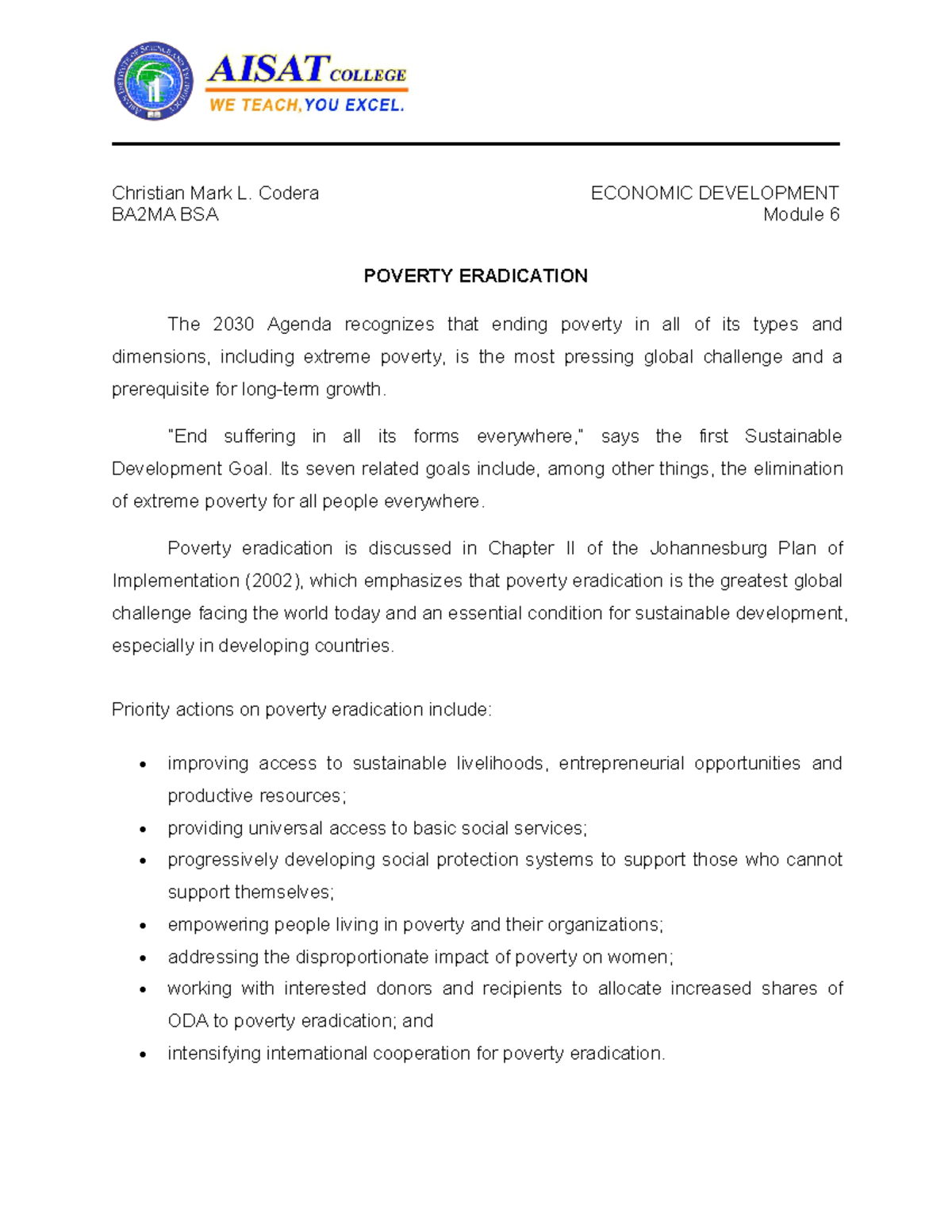 ED- Codera- Module 6 - Christian Mark L. Codera ECONOMIC DEVELOPMENT ...