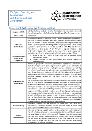 Sports work experience assignment - Explain identified strengths and ...