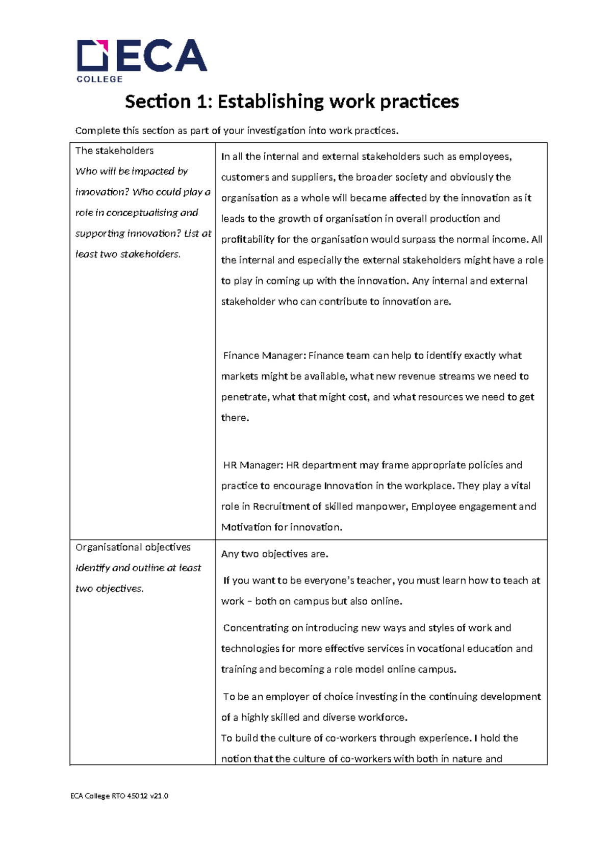 Bsbstr 501 - Project Portfolio Section 1 - Section 1: Establishing work ...