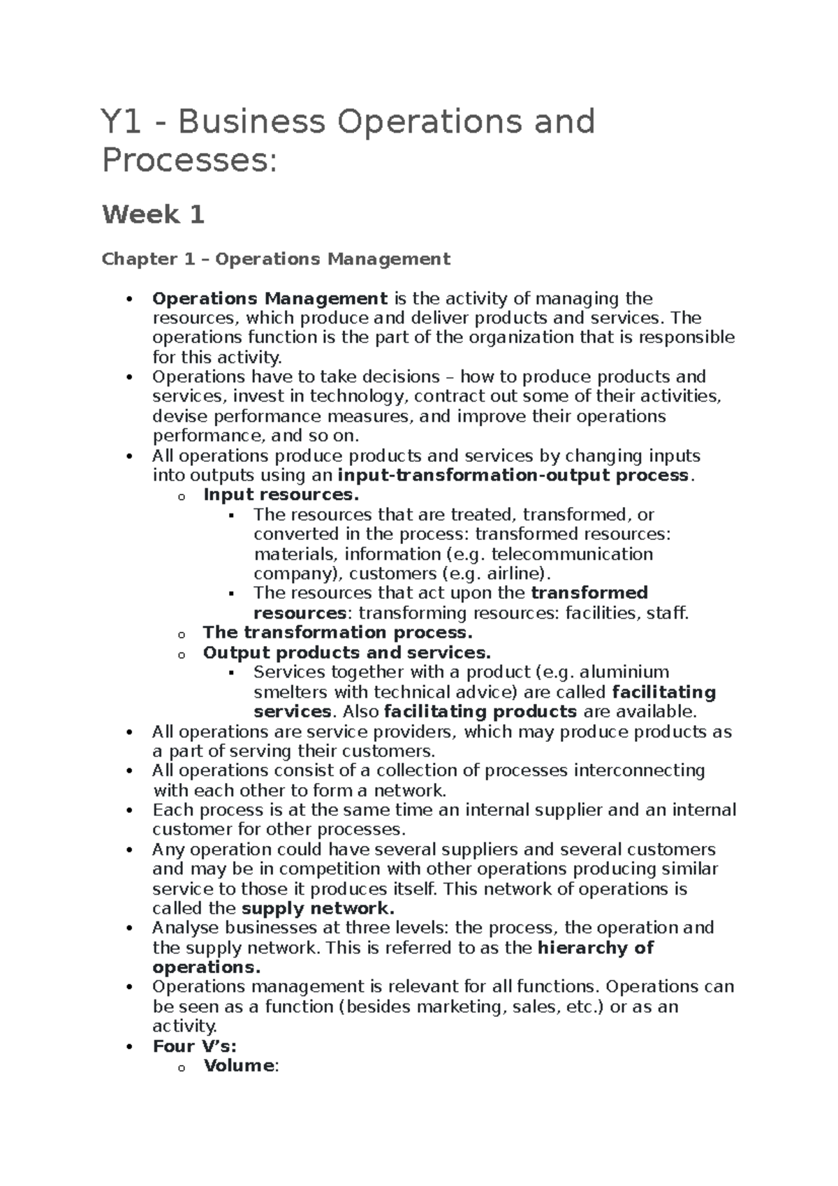 Business Operations and Processes final - Y1 - Business Operations and ...