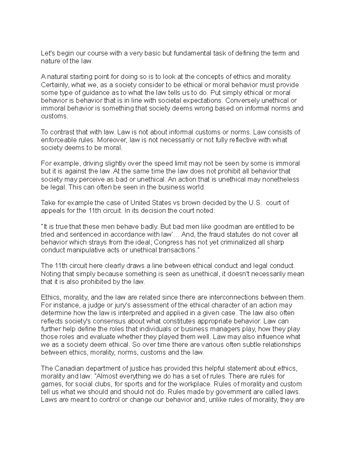 LAW - LAW Description - Let's begin our course with a very basic but ...