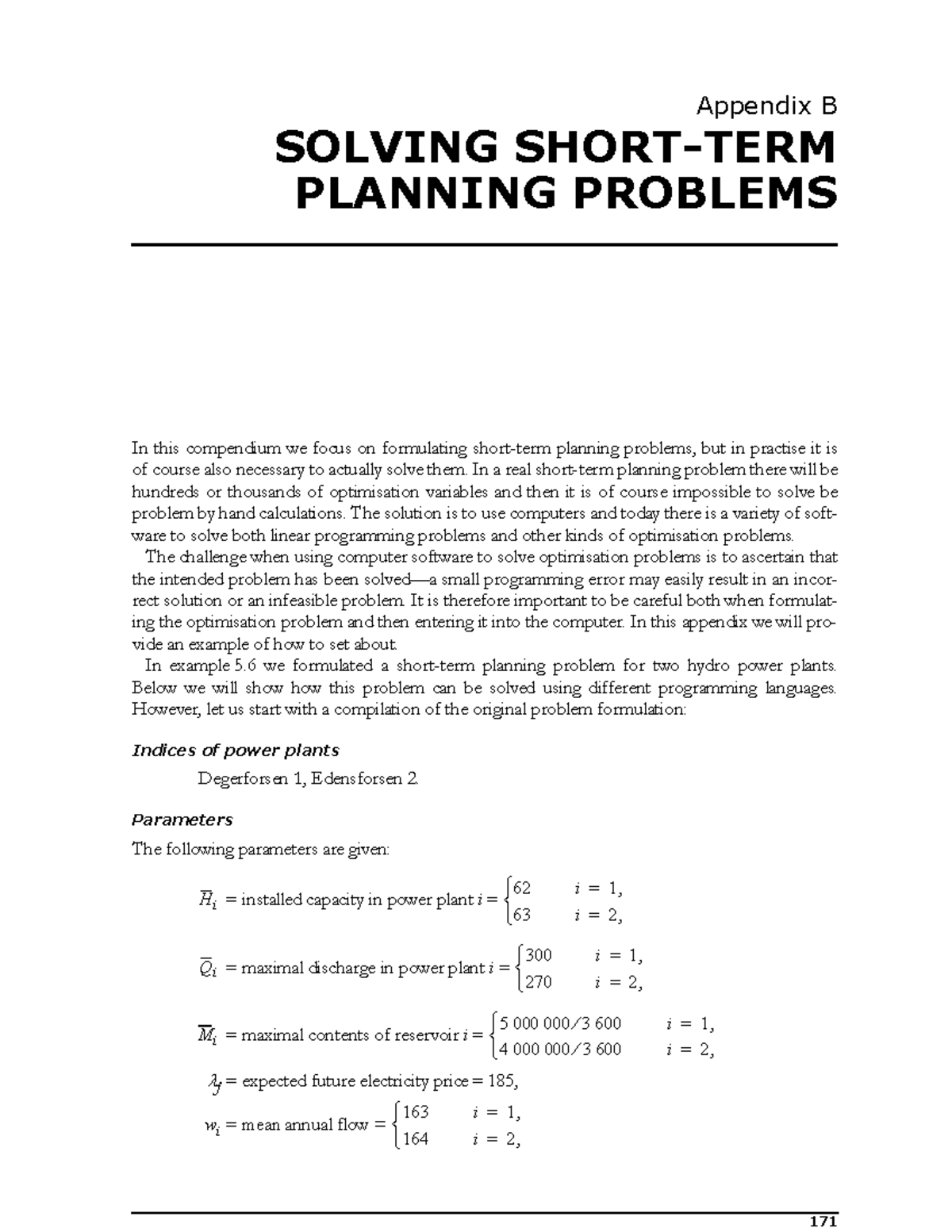 Compendium example EG2050 (english) - 171 Appendix B SOLVING SHORT-TERM ...