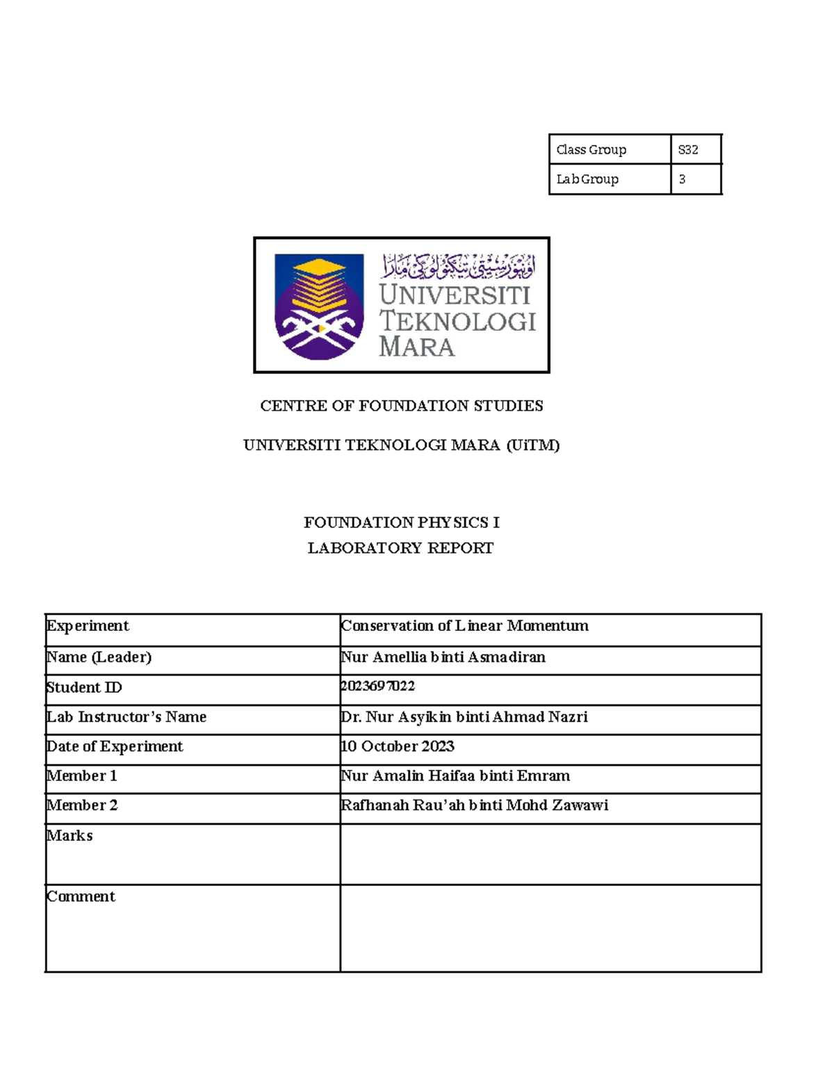 Phy Lab Report Exp 4 - CENTRE OF FOUNDATION STUDIES UNIVERSITI ...