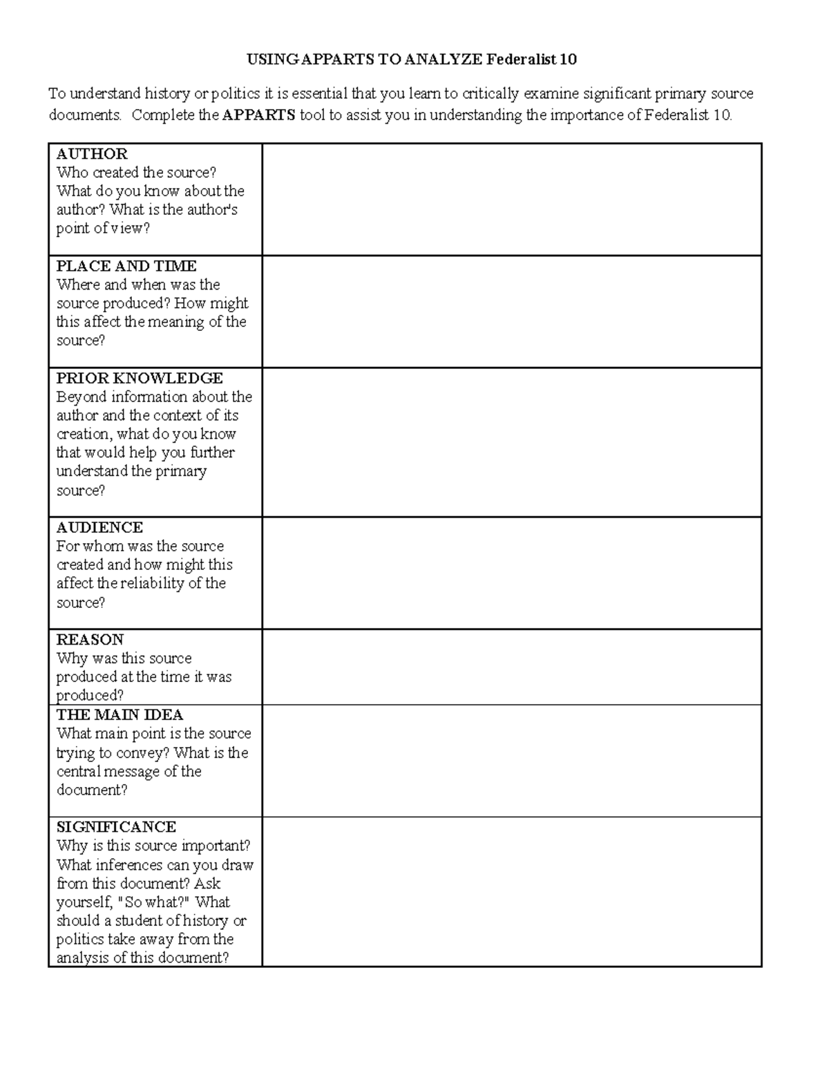 Fed10 Apparts - i dont know - USING APPARTS TO ANALYZE Federalist 10 To ...