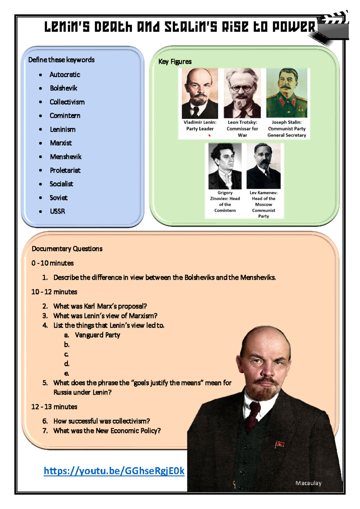 Macaulay-lenins death rise of stalin video study - Lenin’s Death and ...