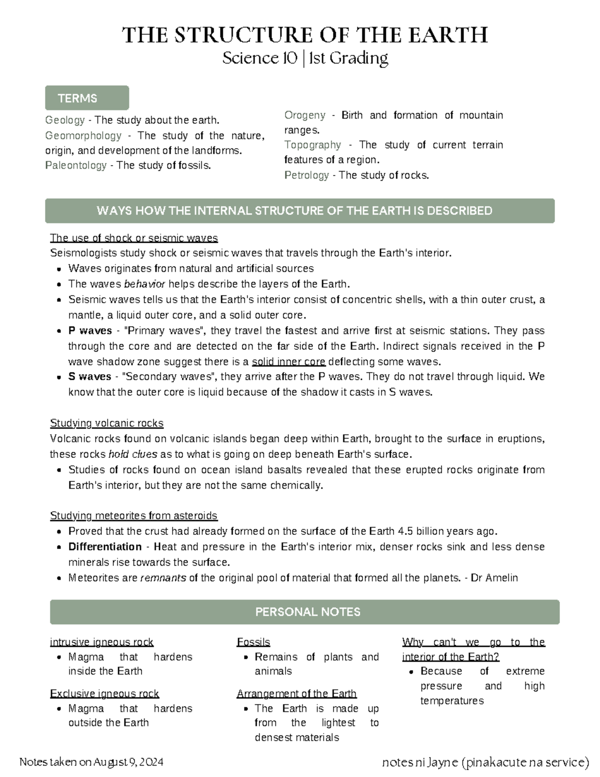 Science- First- Mastery - THE STRUCTURE OF THE EARTH Science 10 | 1st ...