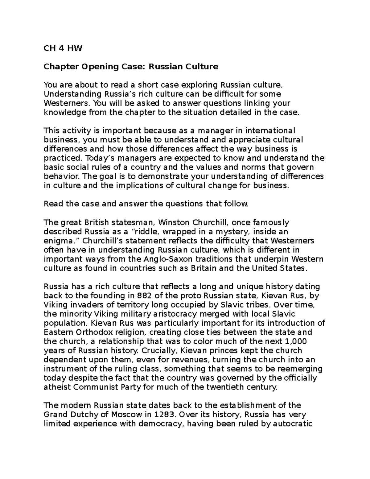 Understanding Russian Culture: Implications for Business - Studocu