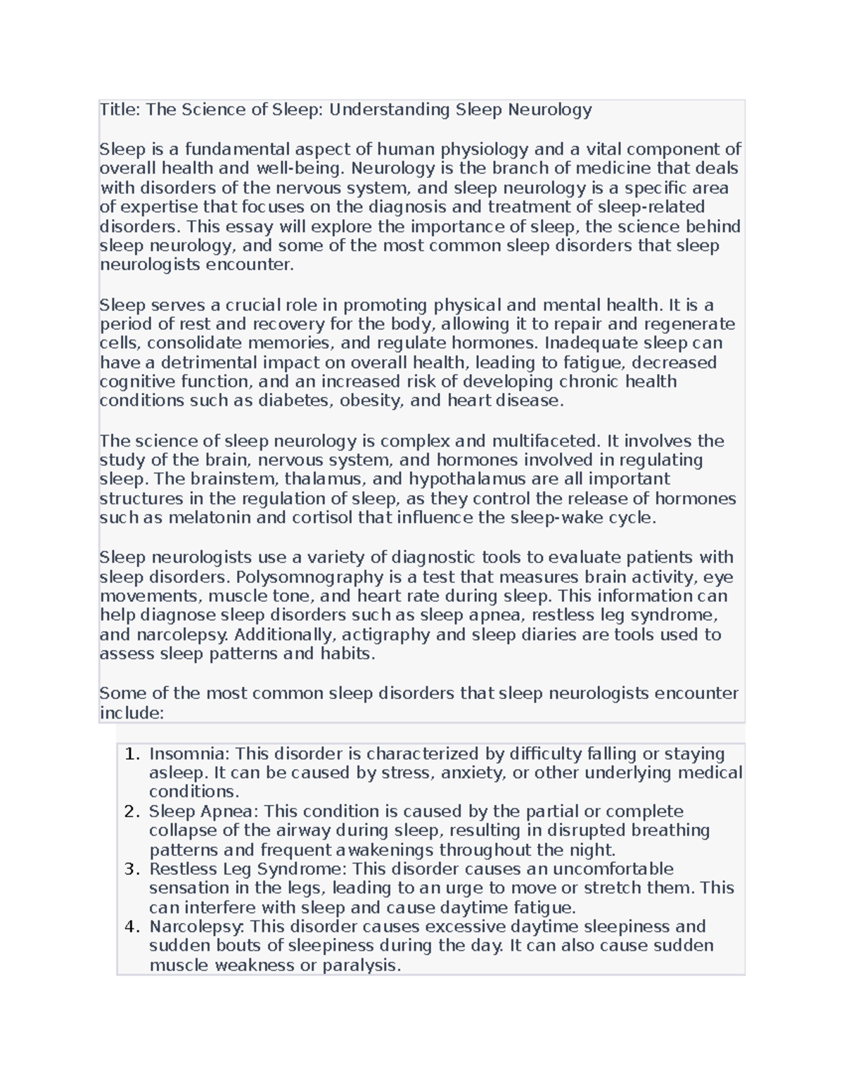 The Science of Sleep - Understanding Sleep Neurology - Title: The ...