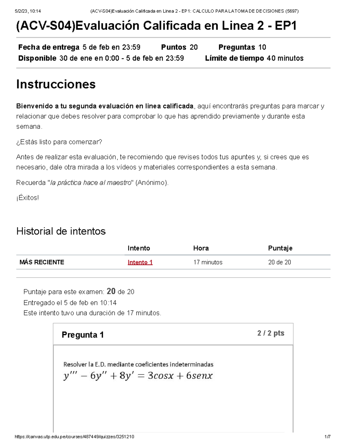 (ACV-S04)Evaluación Calificada en Linea 2 - EP1 Calculo PARA LA TOMA DE Decisiones (5697 ...
