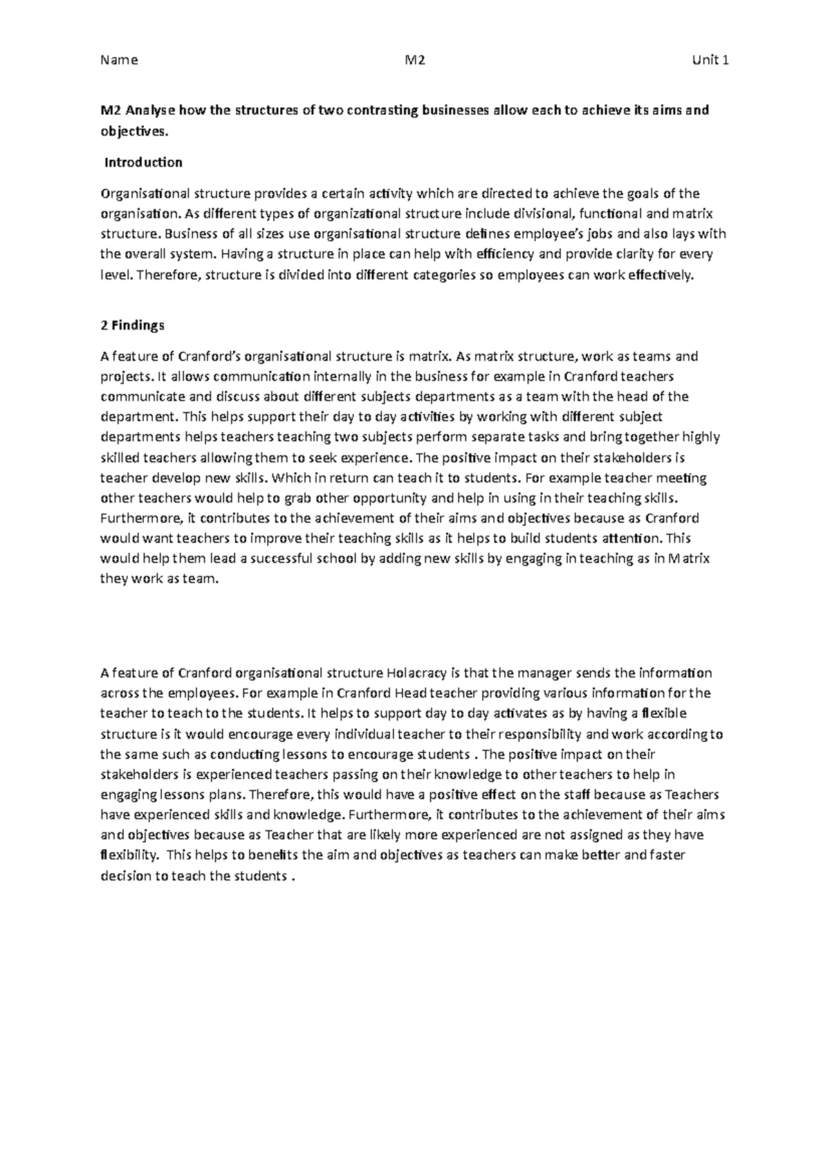 Unit - 1 M2 - this includes a topic for business - Name M2 Unit 1 M2 ...