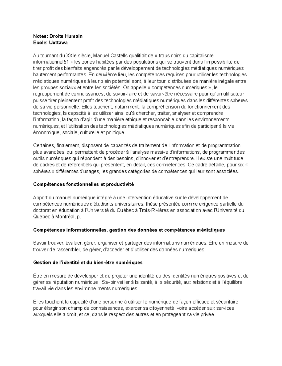 Droits humain 10 - Notes - Notes: Droits Humain Ecole: Uottawa Au ...