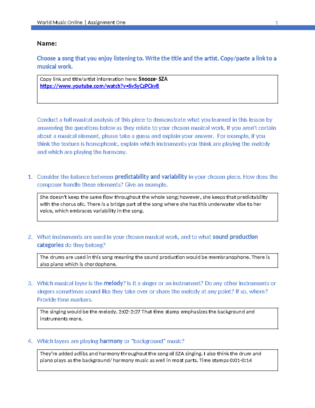 Assignment One - Analyzing Musical Elements-1 - World Music Online ...