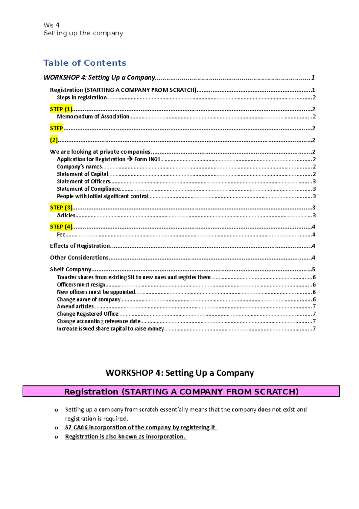 Setting up company notes - Setting up the company Registration ...