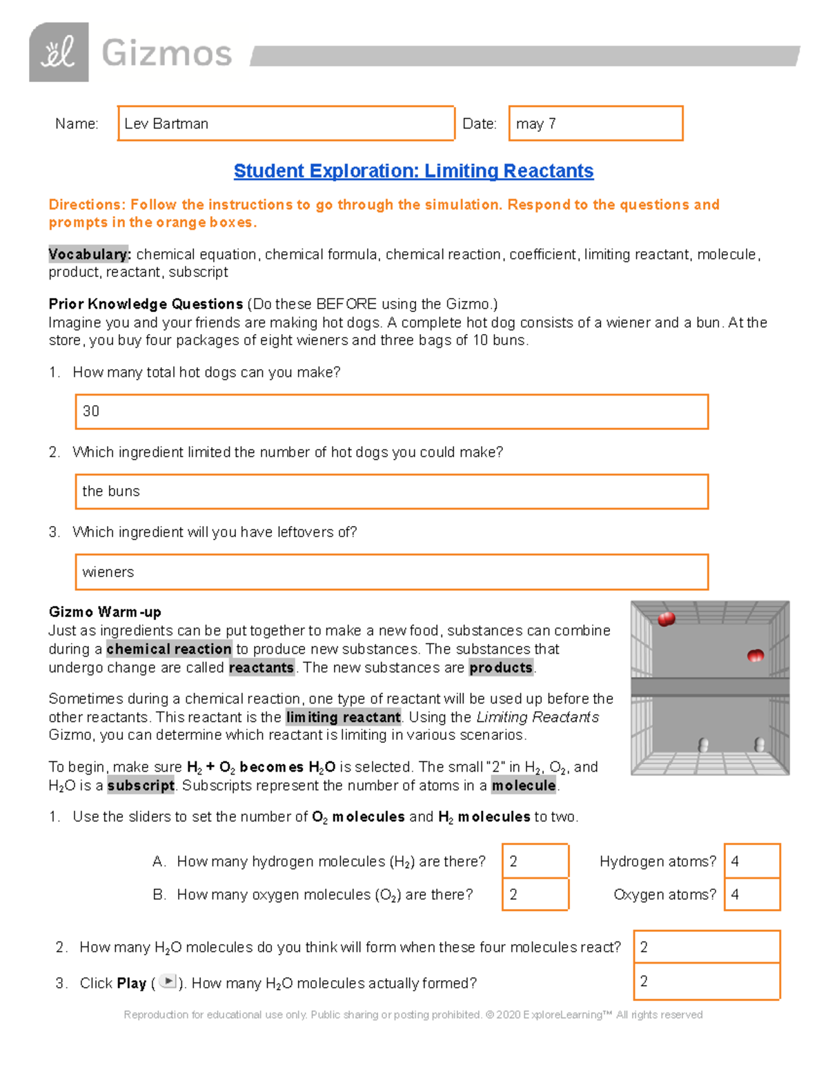 Copy of Limiting Reactants Worksheet - Name: Lev Bartman Date: may 7 ...