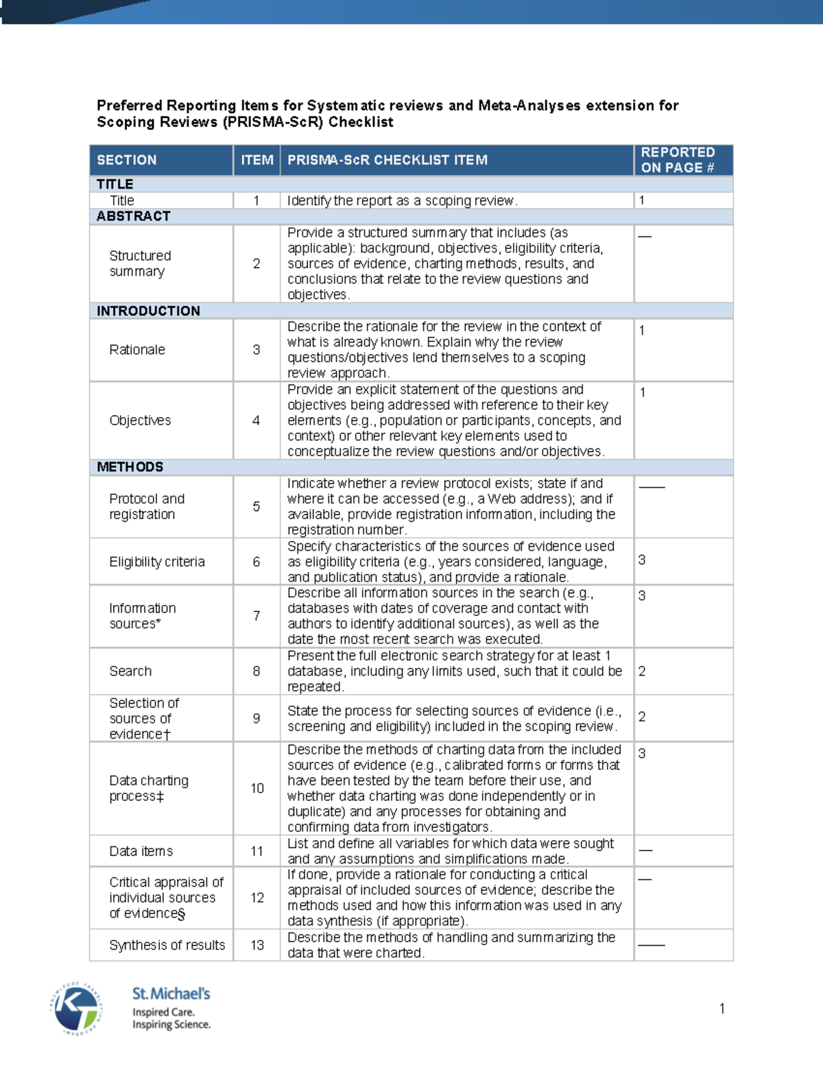 PRISMA Sr-Checklist Scoping review - 1 Preferred Reporting Items for ...