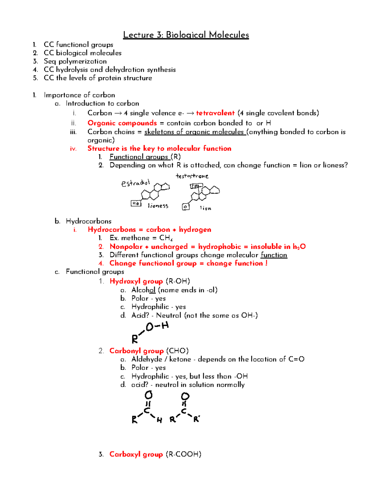 Biology Chapter 3 - Biological Molecules - Lecture 3: Biological ...