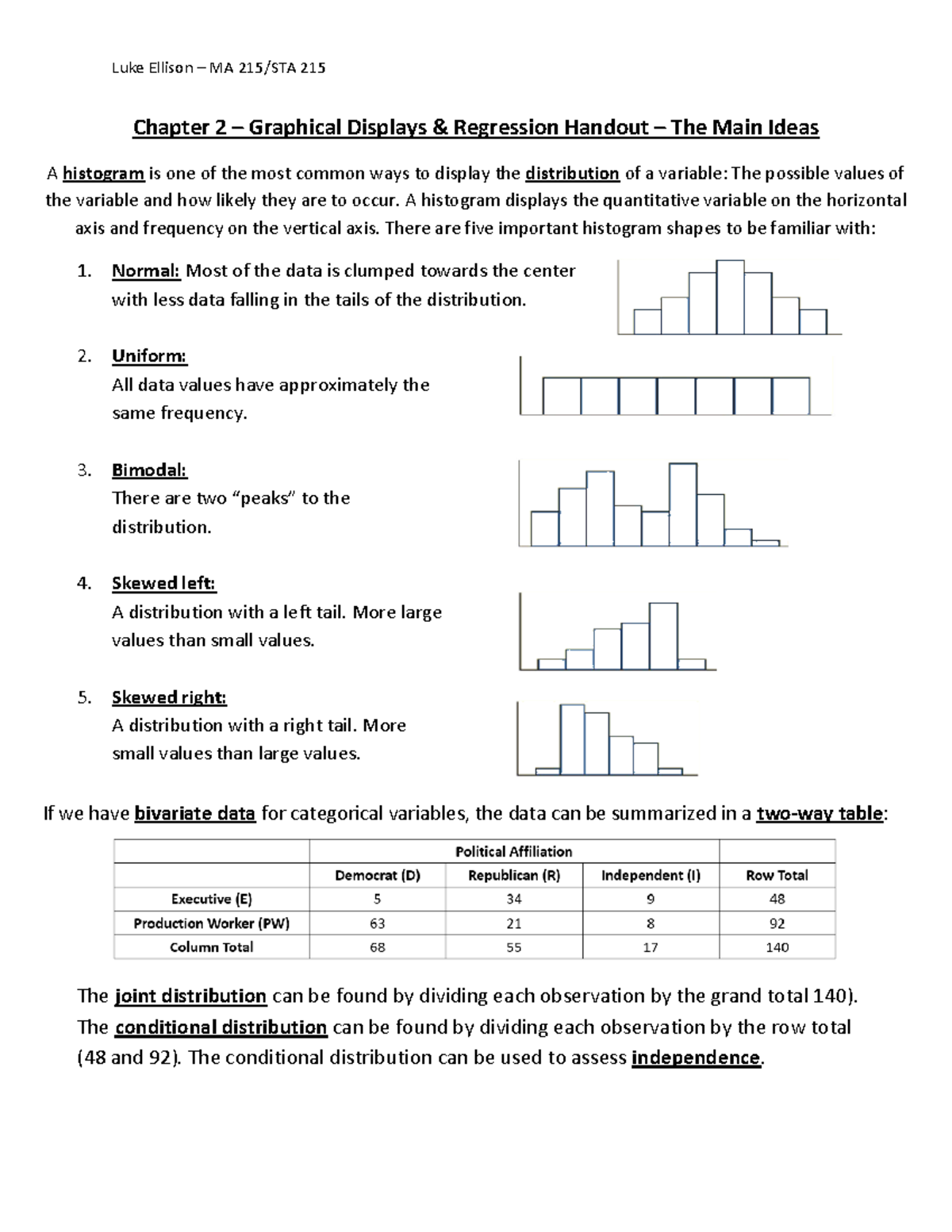 F23 Chapter 2 Handout - Luke Ellison – MA 215/STA 215 Chapter 2 ...