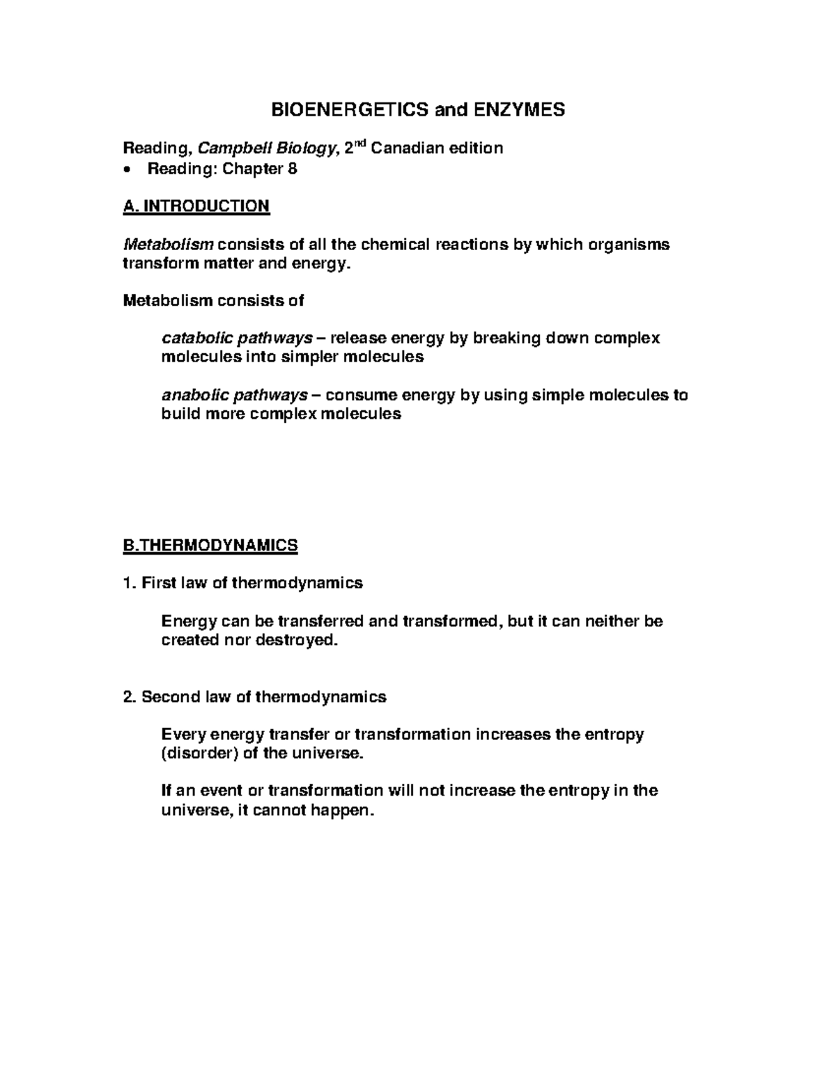 #4 Bioenergetics and Enzymes - BIOENERGETICS and ENZYMES Reading ...