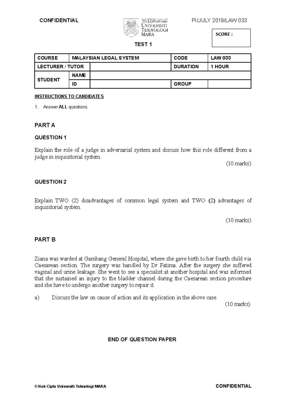 Law 033 july 19 - lawwwwwwwwwwwwwwwww - CONFIDENTIAL 1 PI/JULY 2019/LAW ...