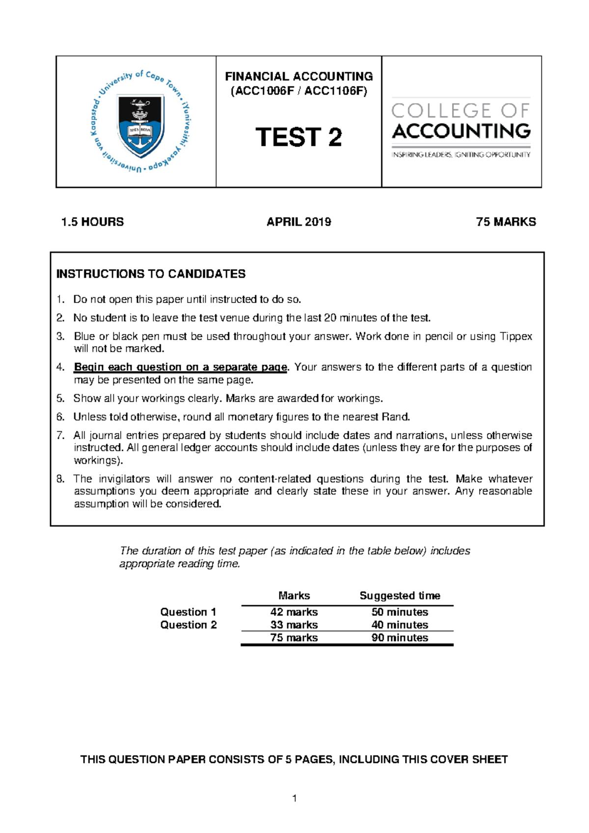 ACC1106F 2019 Test 2 - test testing everything up until adjustments ...