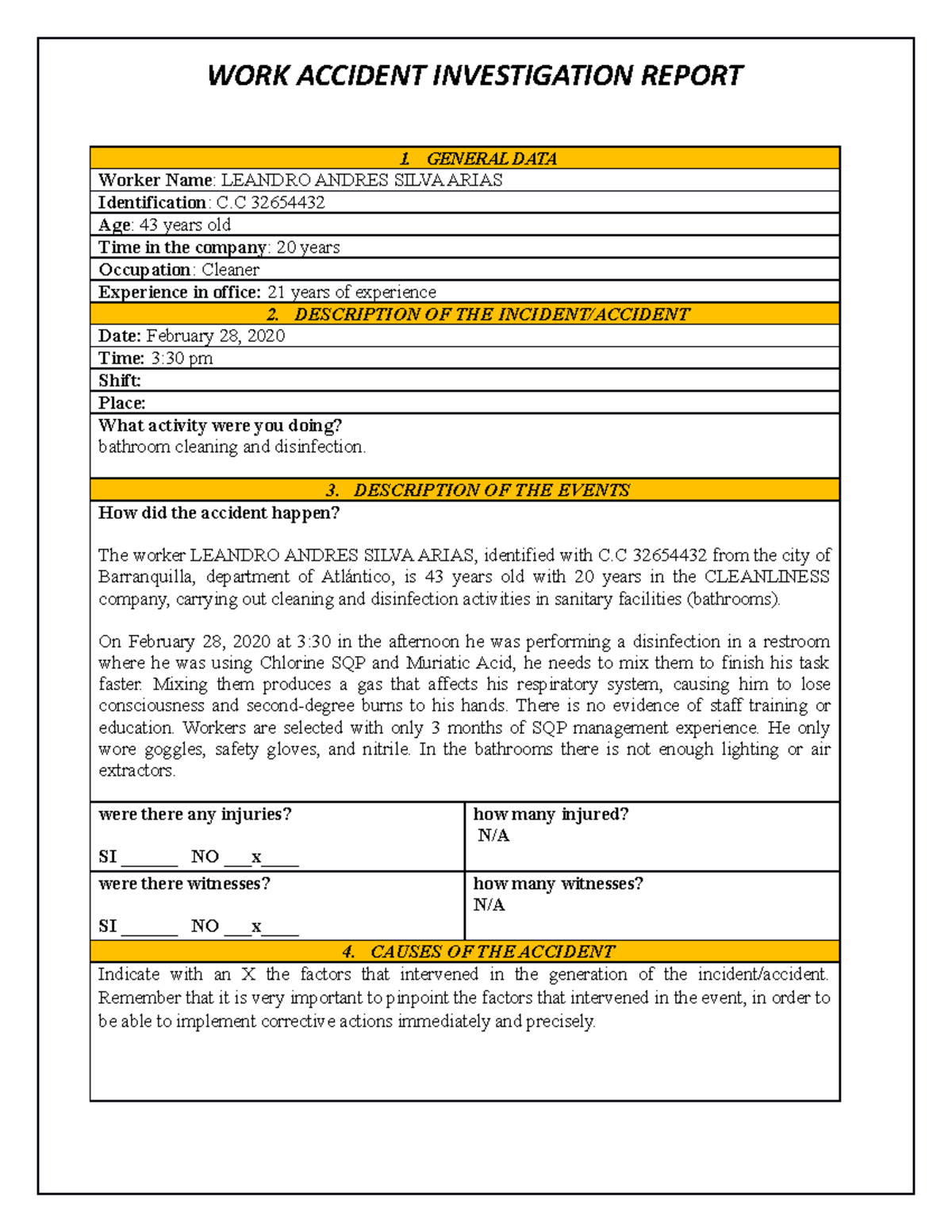 WORK Accident Investigation Report - WORK ACCIDENT INVESTIGATION REPORT ...
