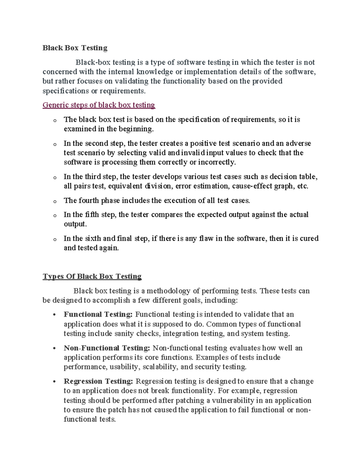 Software Testing Unit 1 Black Box Testing Black Box Testing Is A Type Of Software Testing In 3649