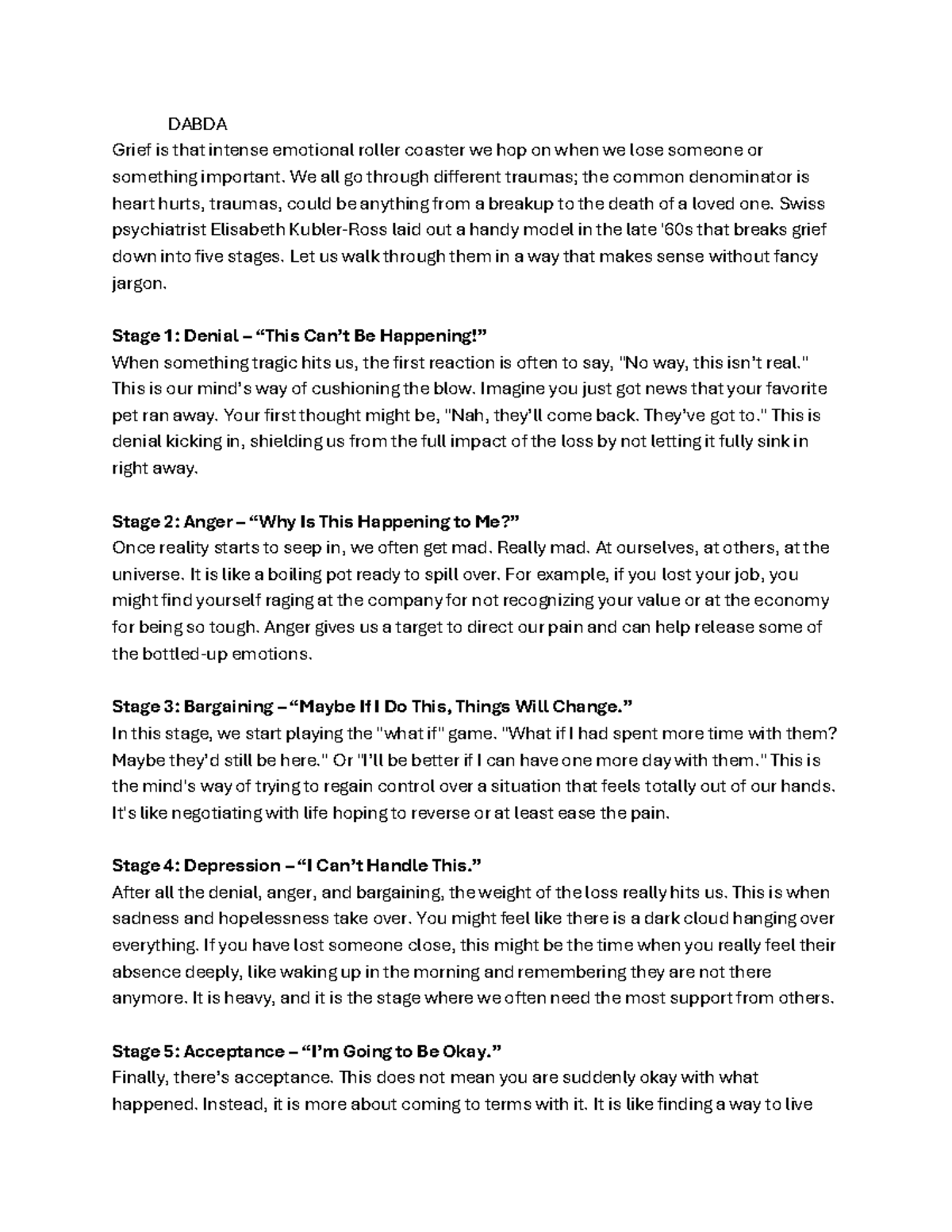 Dabda 220 - DABDA Grief is that intense emotional roller coaster we hop ...