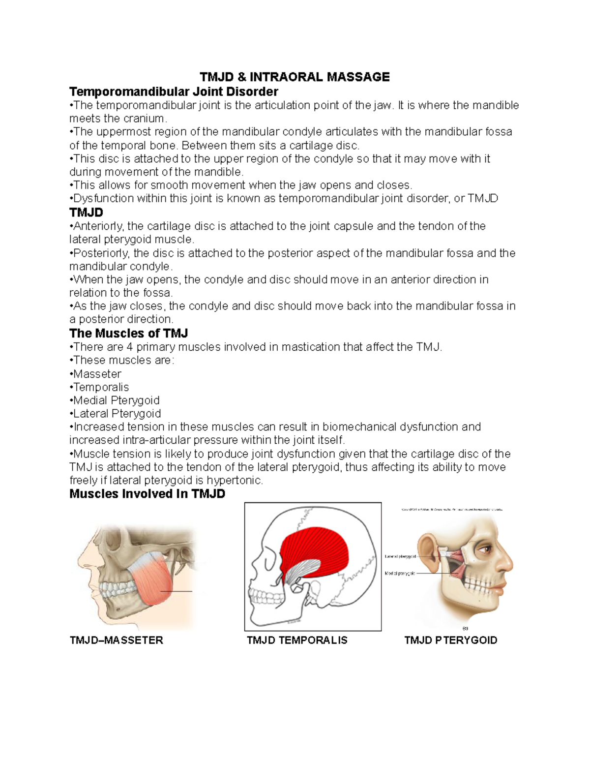 Western 2 lecture 12 - TMJD & INTRAORAL MASSAGE Temporomandibular Joint ...