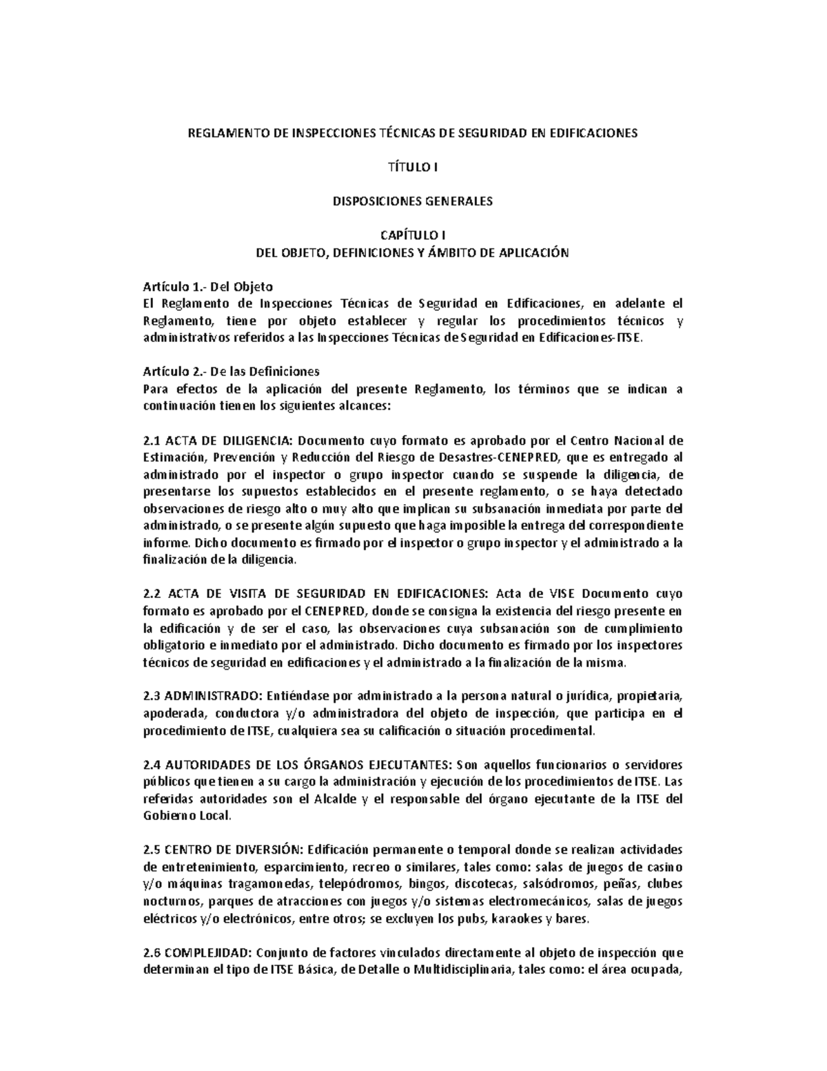 Reglamento ITSE - REGLAMENTO DE INSPECCIONES TÉCNICAS DE SEGURIDAD EN ...