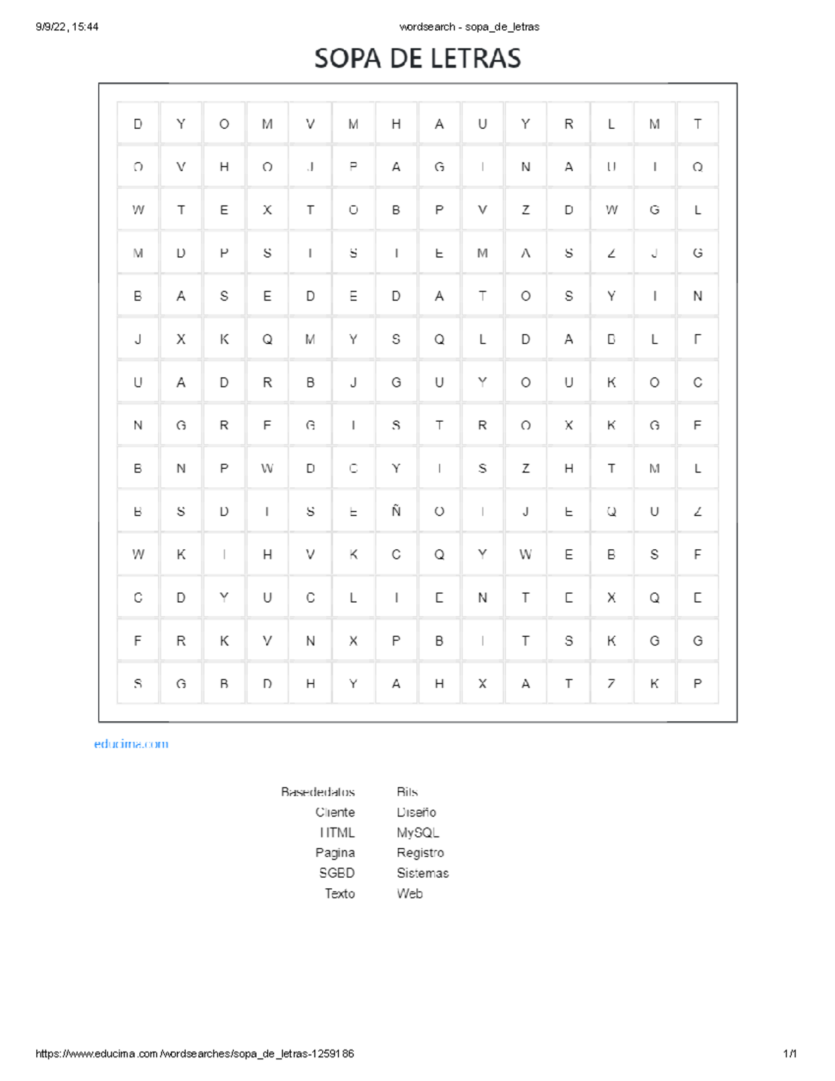 Sopa de letras - Bases de Datos - 9/9/22, 15:44 wordsearch - sopa_de ...