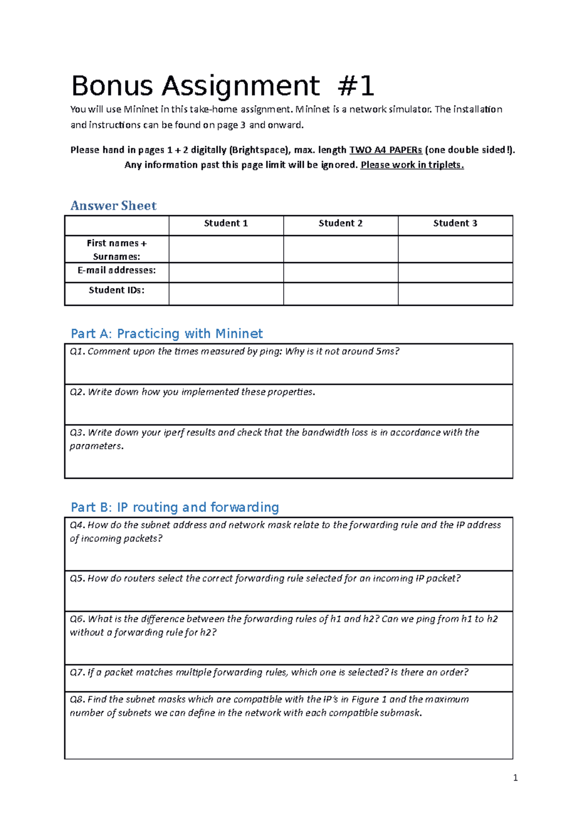 Bonus Assignment 1 - Mininet - version 3 june 2019 - Bonus Assignment ...