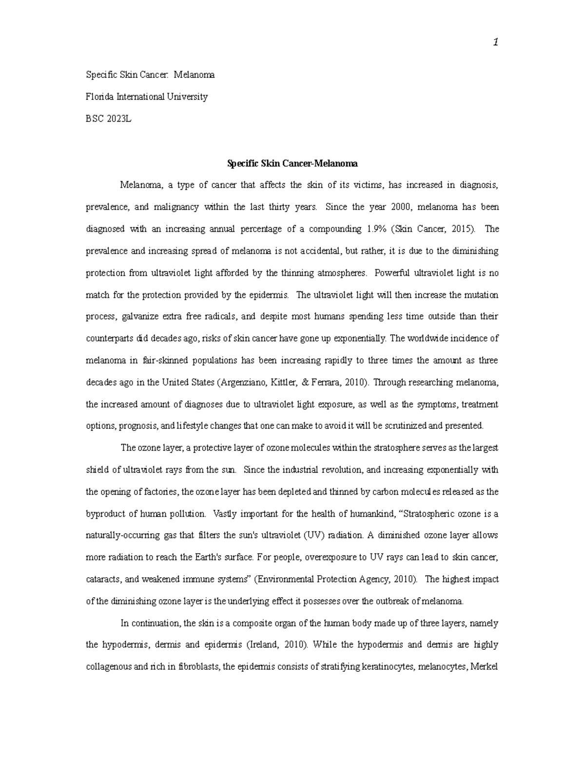 Melanoma Research Paper - Pp - 1 Specific Skin Cancer: Melanoma Florida ...