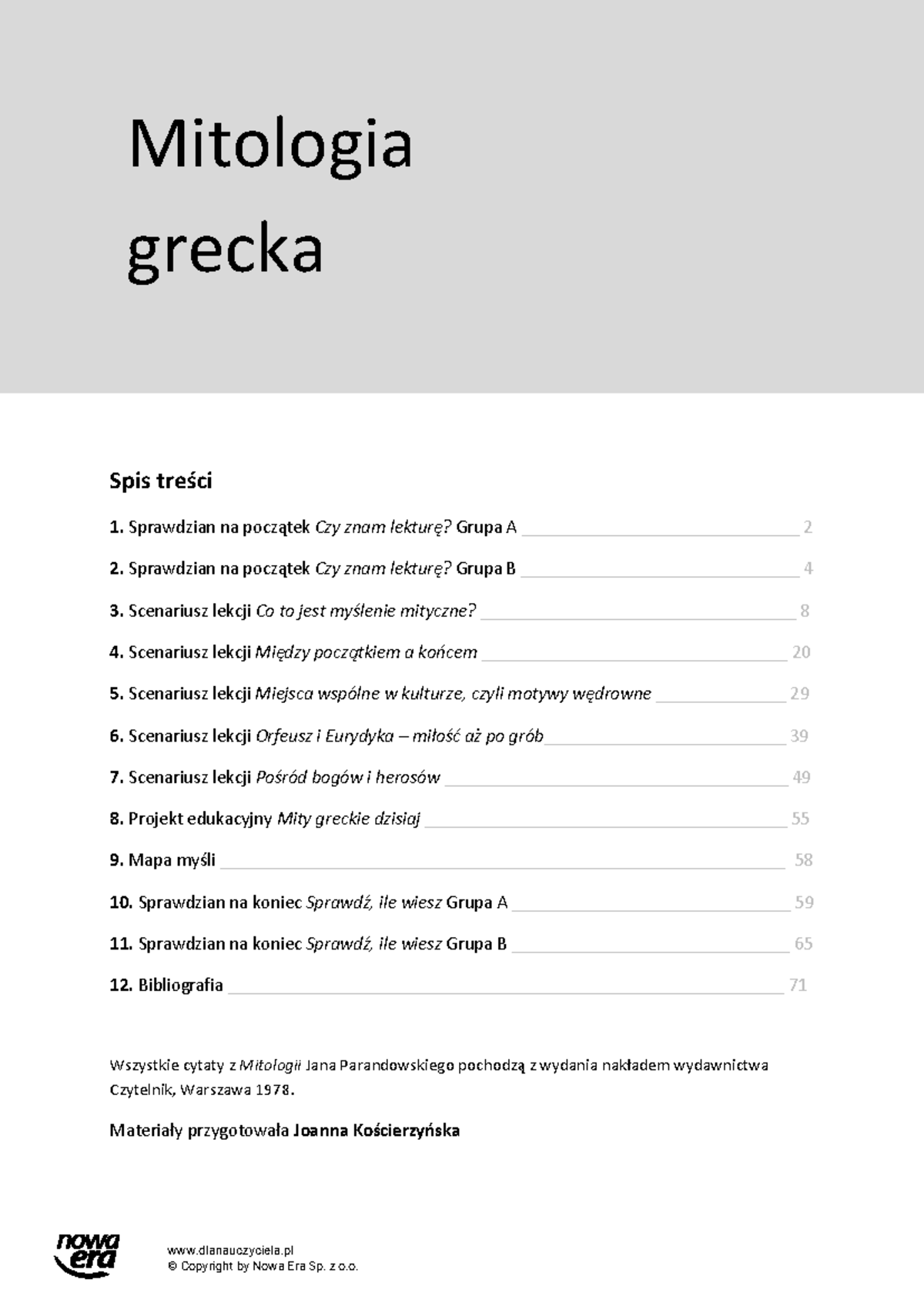 Mitologia grecka opracowanie lektury - SPRAWDZIAN NA POCZĄTEK Spis ...