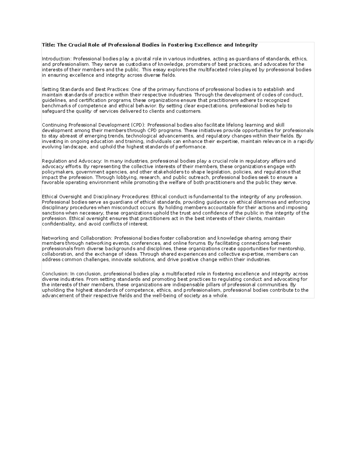 The Crucial Role of Professional Bodies in Fostering Excellence and ...