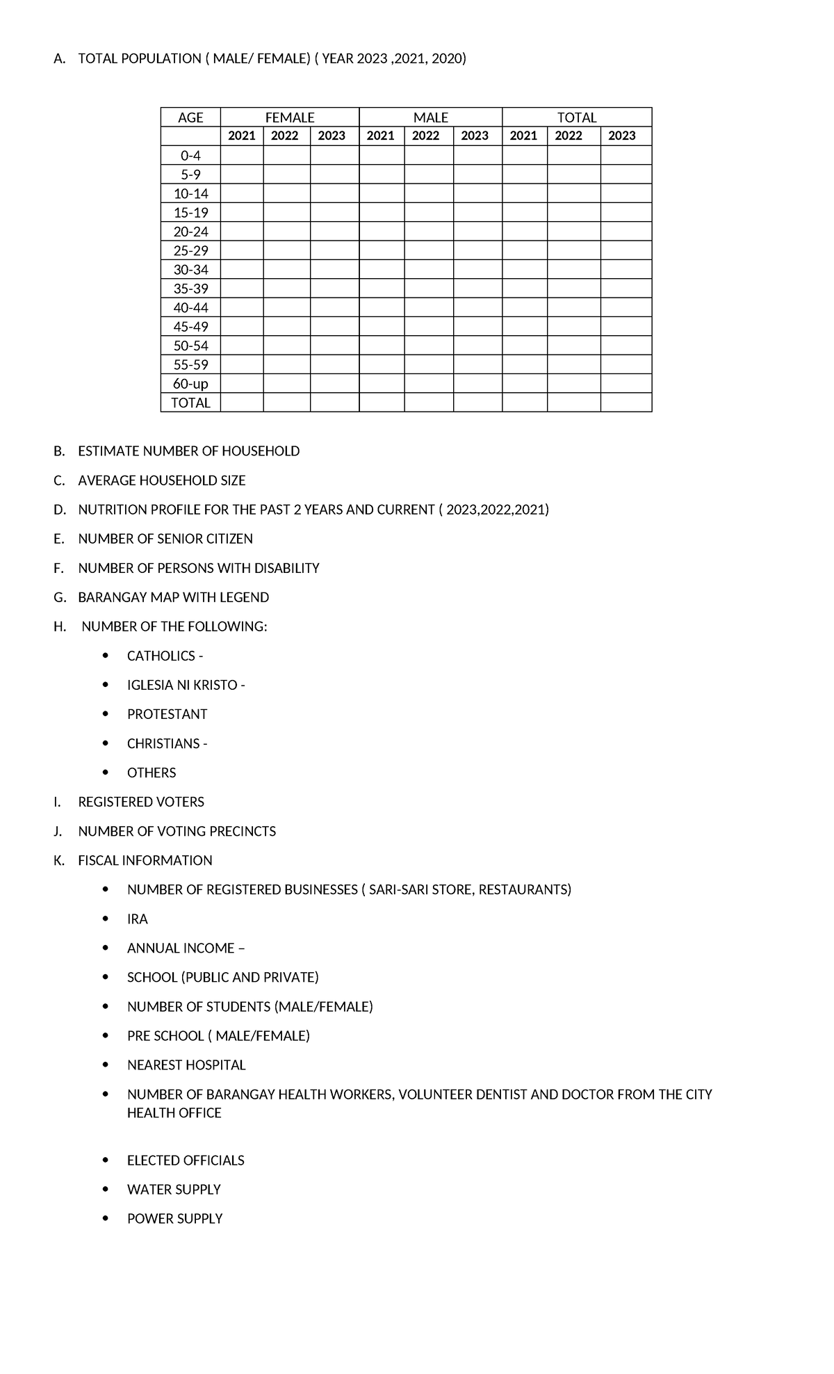 Demographic Profile of a Barangay Sample (Basic Information) - A. TOTAL ...