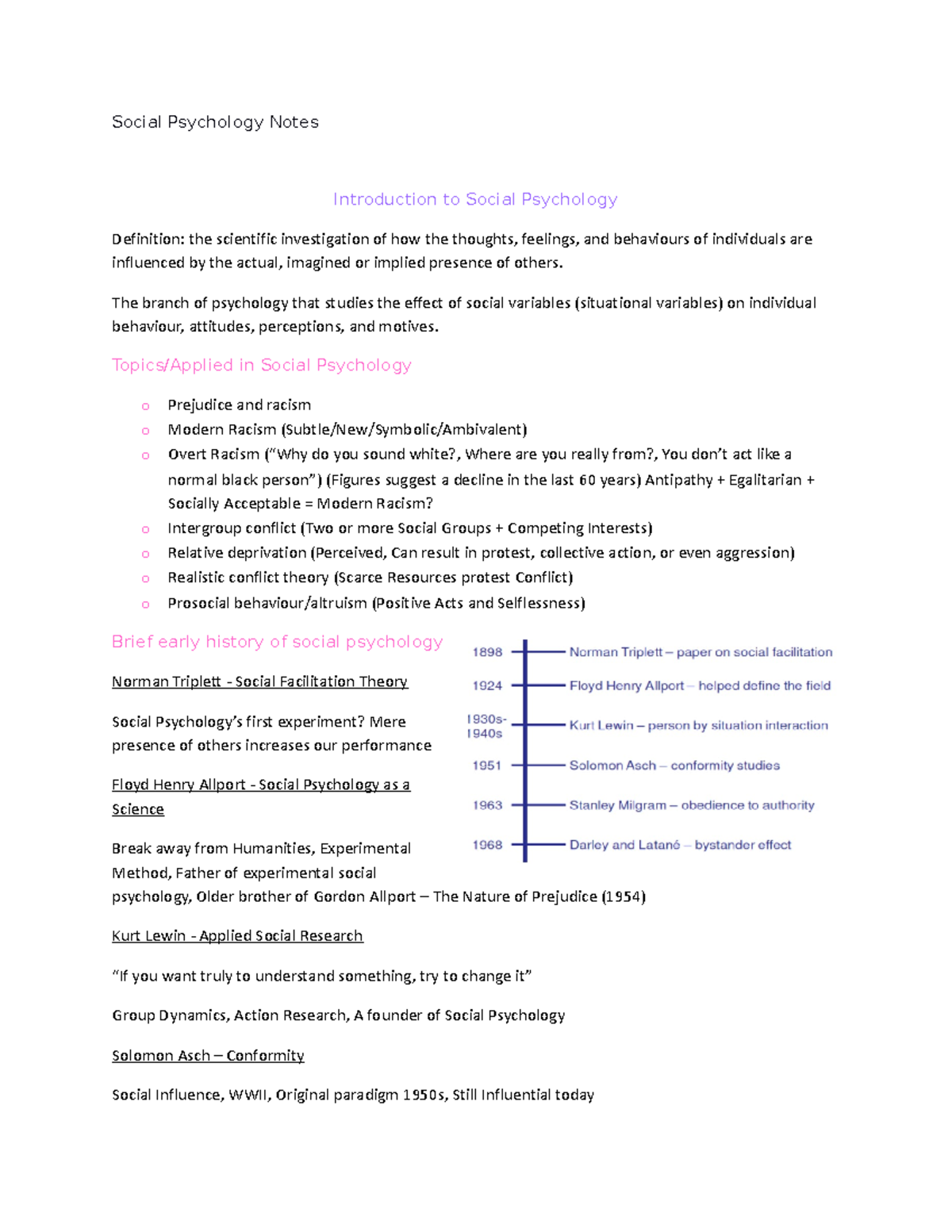 Social Psychology - Notes - Social Psychology Notes Introduction to ...