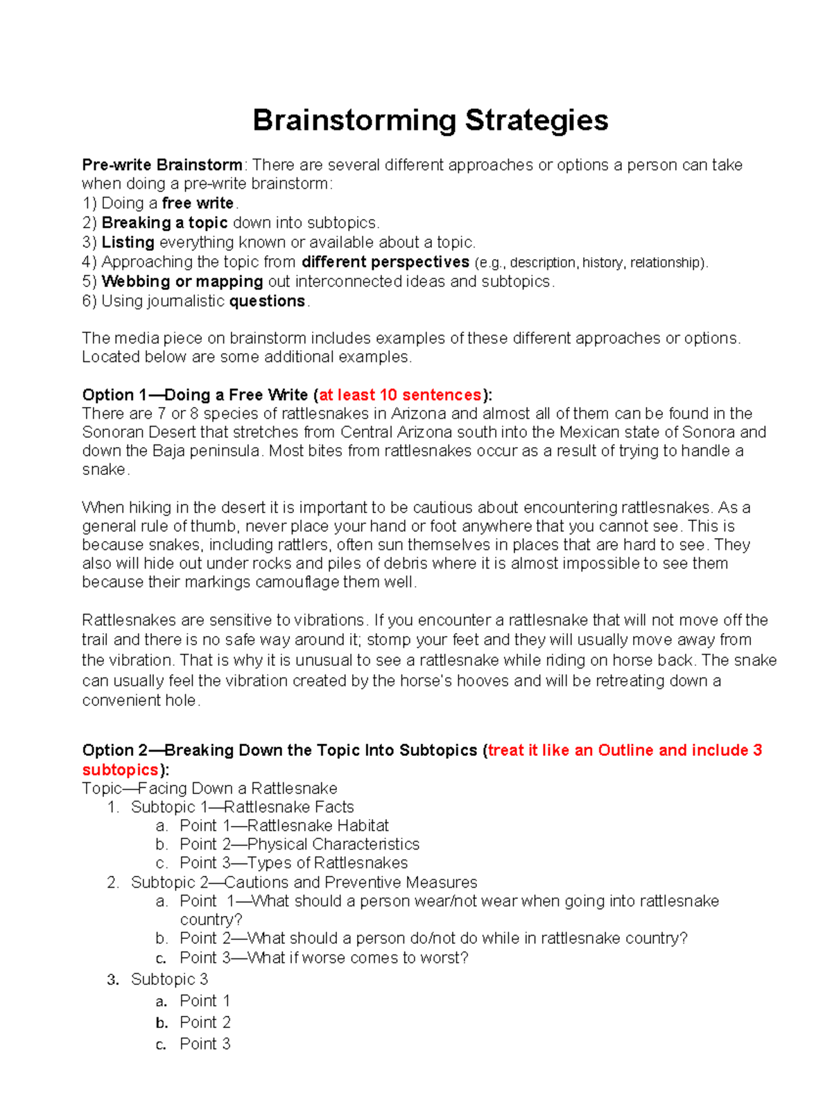 T2 Brainstorming Strategies - Brainstorming Strategies Pre-write ...
