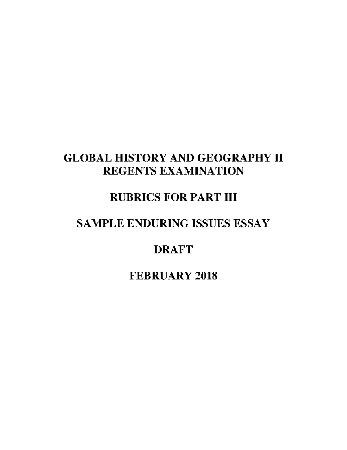 Sample content specific rubric for enduring essays - GLOBAL HISTORY AND ...