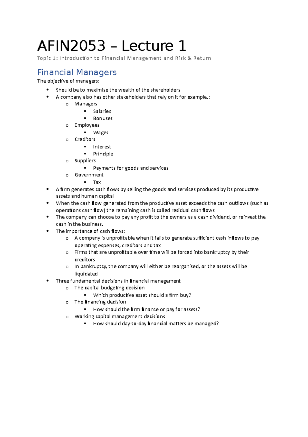 AFIN2053 - Lecture 1 2021 - AFIN2053 – Lecture 1 Topic 1: Introduction ...