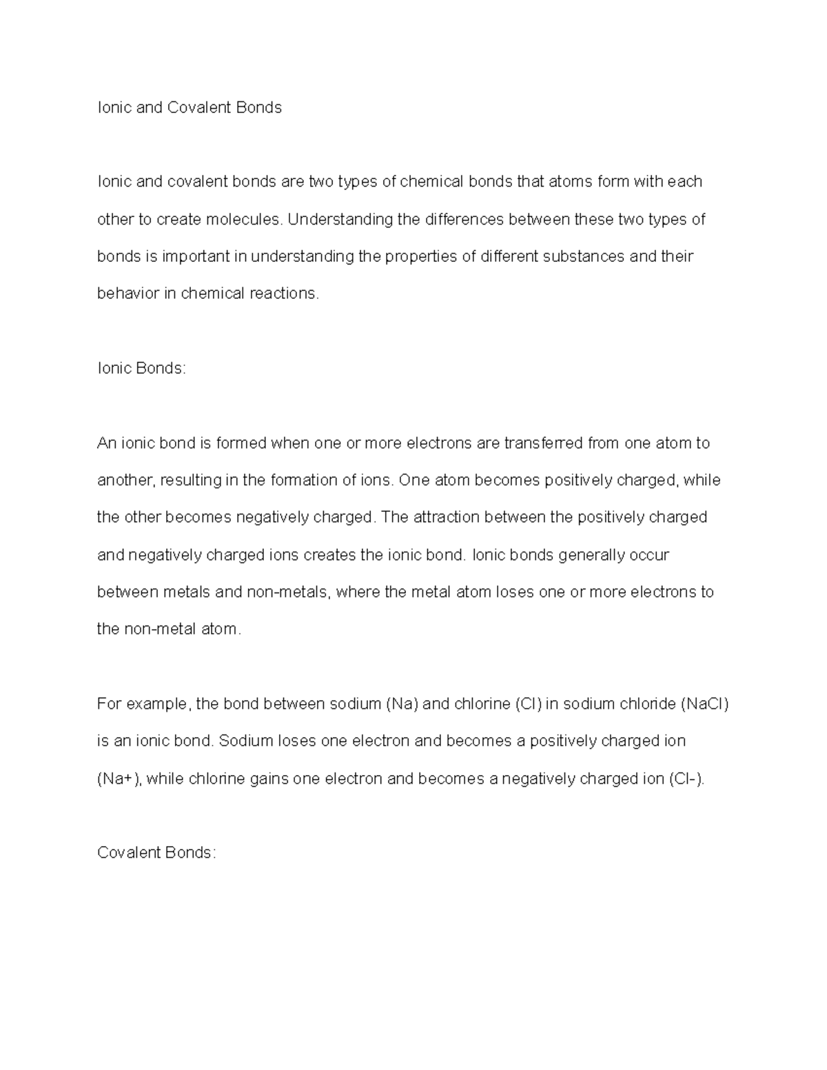 Lecture notes chemistry ionic and covalent bonds - Ionic and Covalent ...